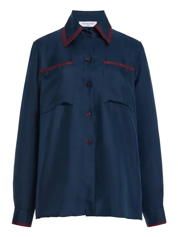 Françoise Silk Shirt With Contrast Piping - Navy