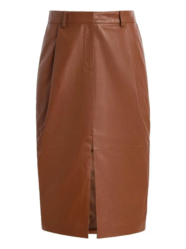 Françoise Leather Midi Skirt - Brown