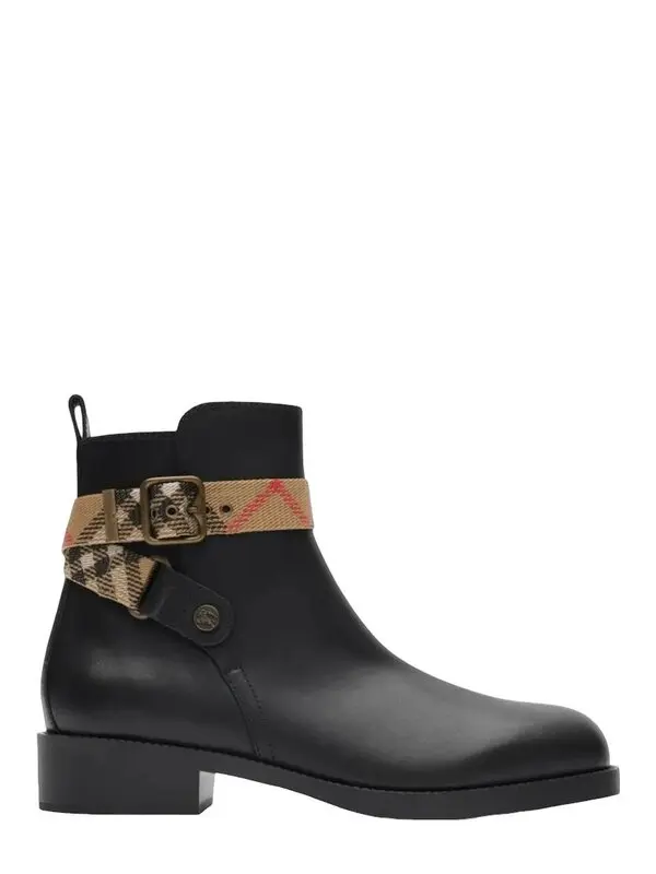 Burberry Huntley Ankle Boots With Checked Buckle Detail - Black