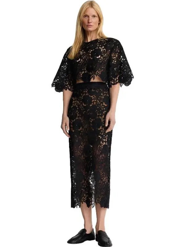 Smythe Lace Pencil Midi Skirt - Black