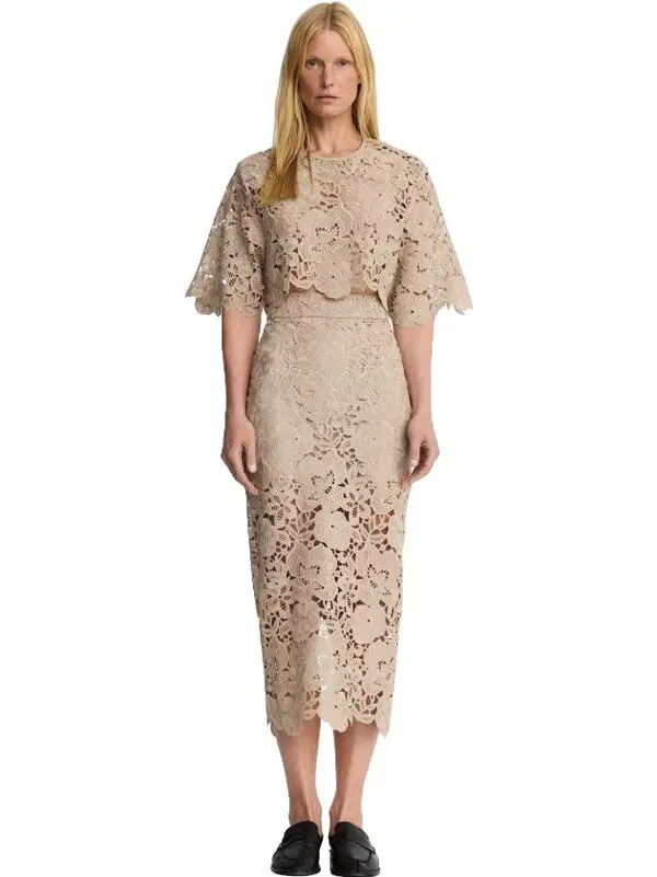 Smythe Lace Pencil Midi Skirt - Latte