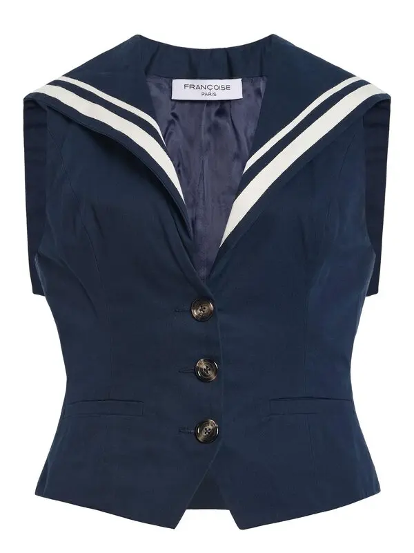 Françoise Claudia Cotton Top With Sailor Collar - Navy