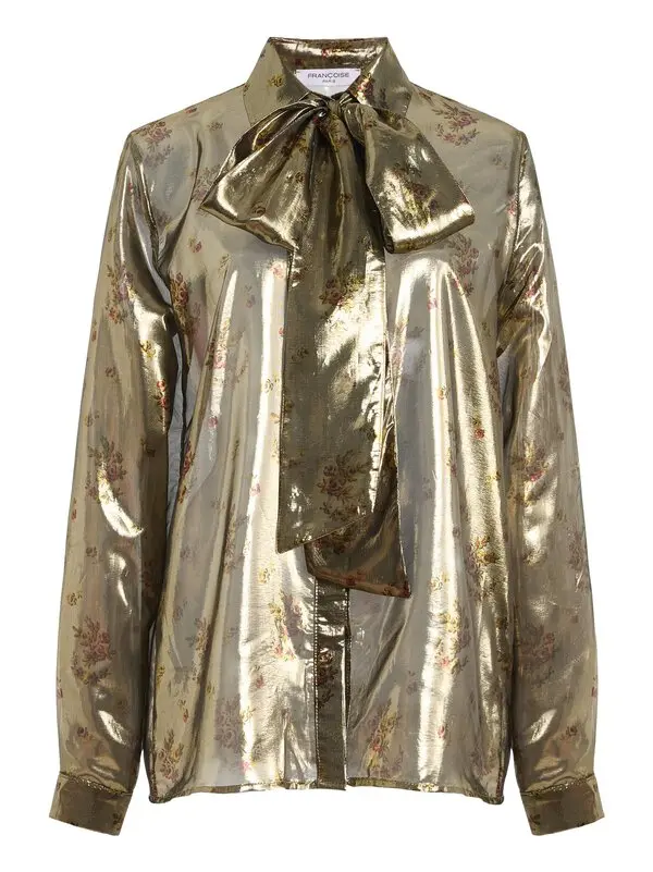 Françoise Silk-lurex Floral Shirt With Pussy Bow Detail - Gold