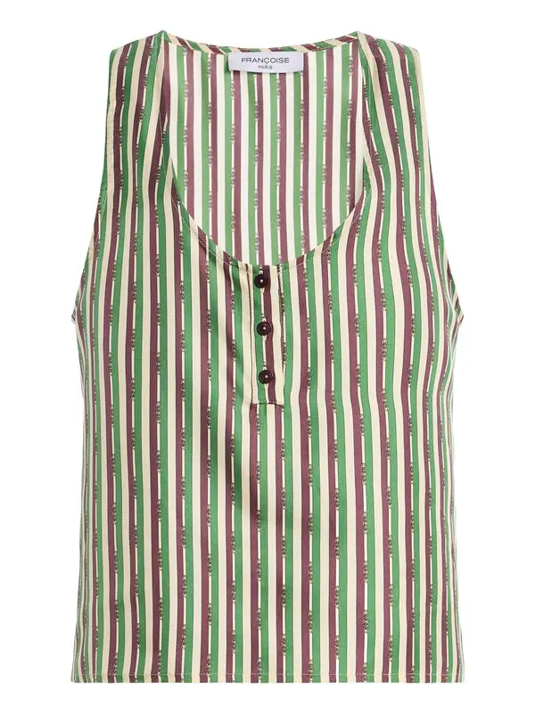 Françoise Poppy Silk Tank With Button Detail - Stripe