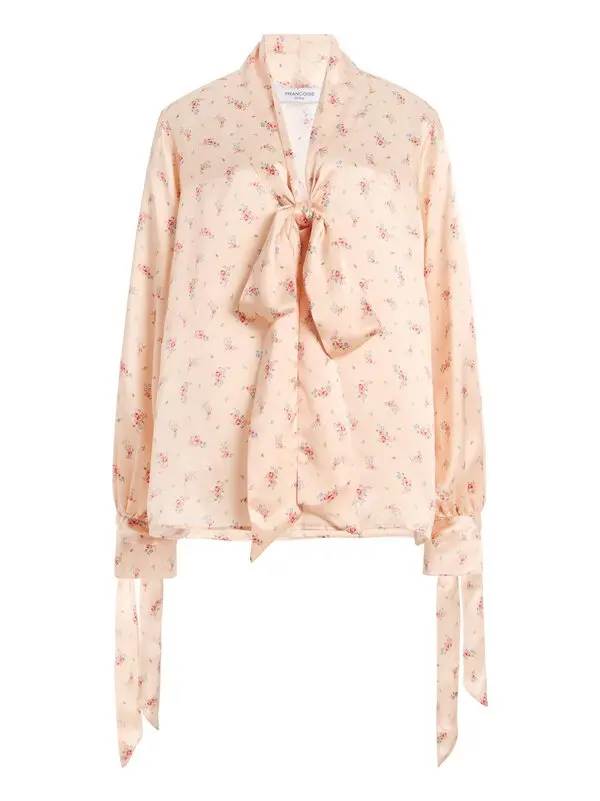 Françoise Petra Silk Blouse With Tie Neck - Light Pink