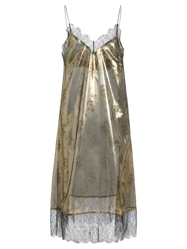 Françoise Layla Silk-lurex Floral Print Midi Slip Dress - Gold