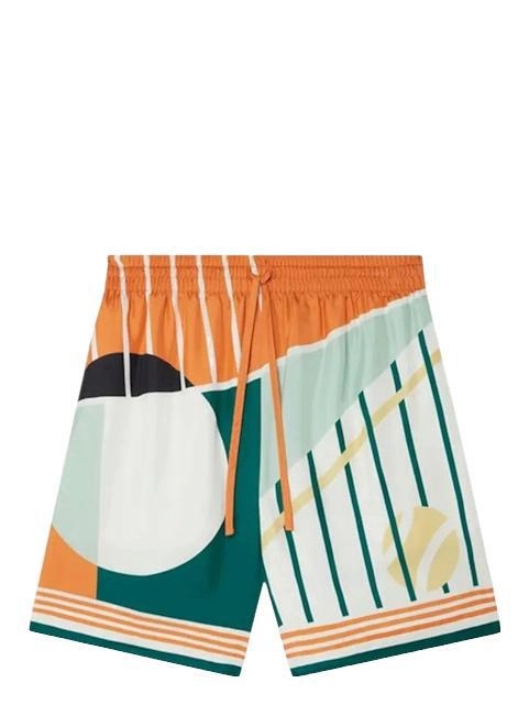 Casablanca Silk Court Abstrait Drawstring Shorts - Multicolor/green
