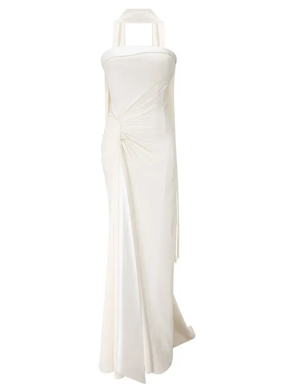 MARMAR HALIM Strapless Crepe Maxi Dress With Satin Detail And Scarf - Ivory