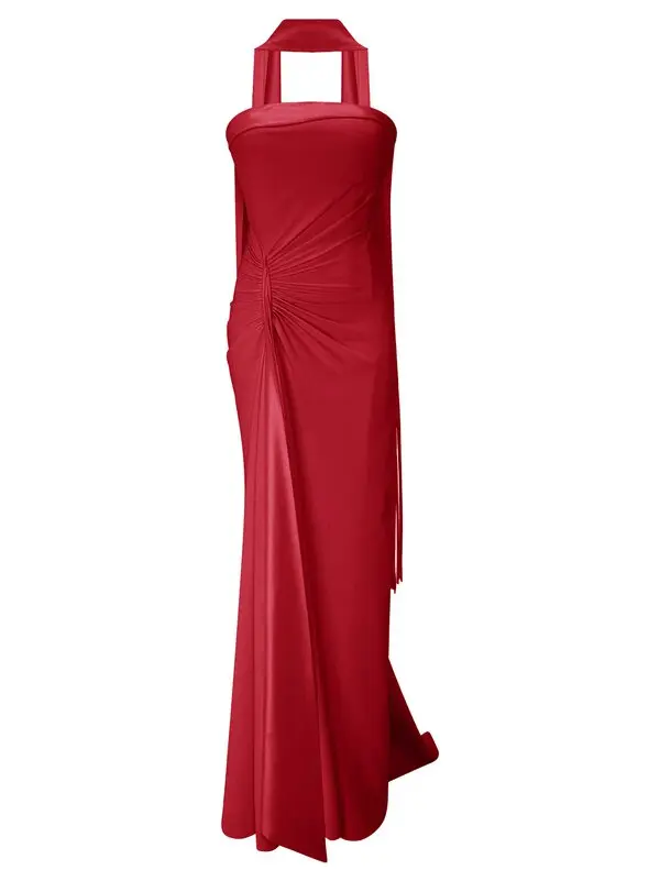 MARMAR HALIM Strapless Crepe Maxi Dress With Satin Detail And Scarf - Red