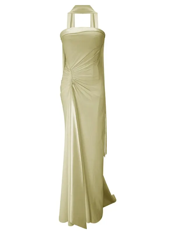 MARMAR HALIM Strapless Crepe Maxi Dress With Satin Detail And Scarf - Yellow