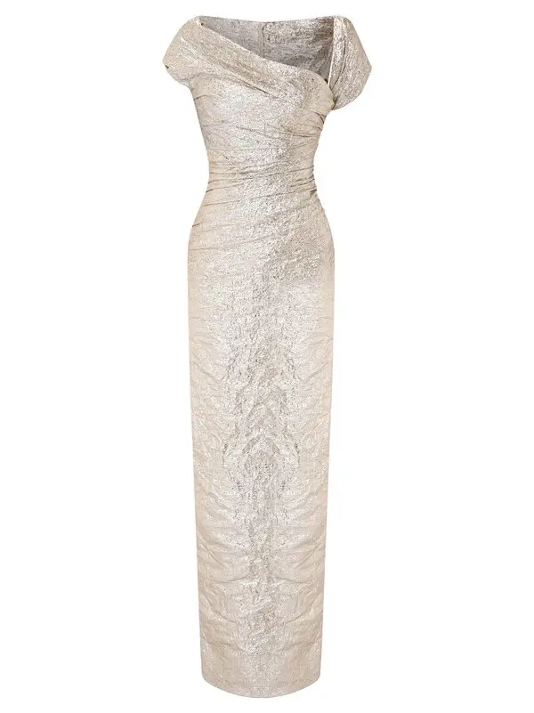 MARMAR HALIM Asymmetrical Brocade Maxi Dress - Metallic