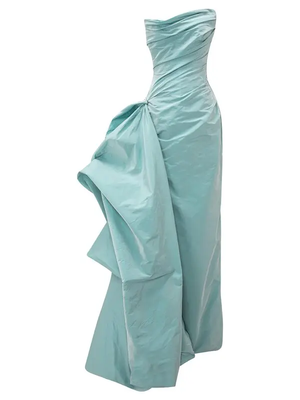 MARMAR HALIM Strapless Draped Taffeta Maxi Dress With Detachable Overskirt - Light Blue