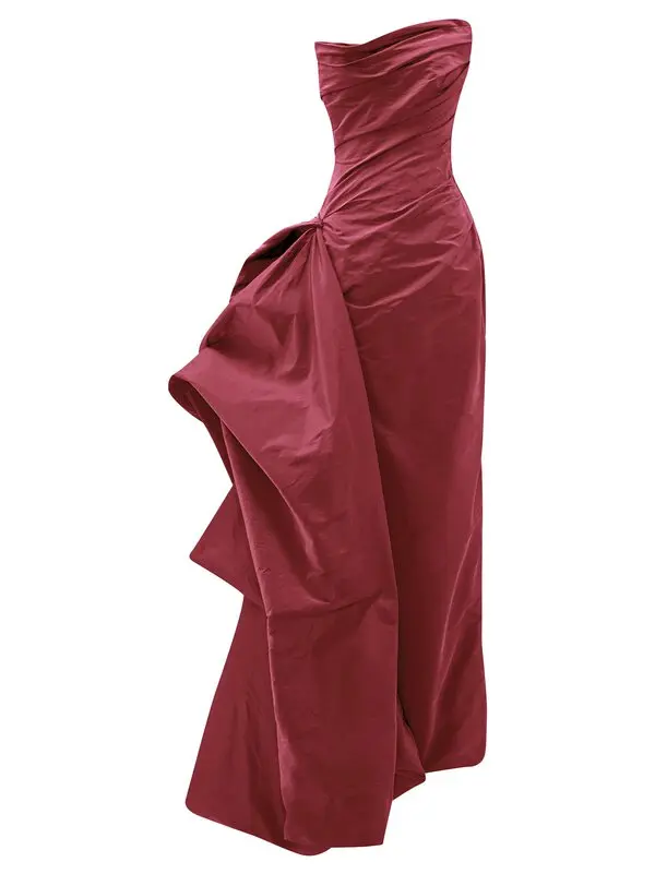 MARMAR HALIM Strapless Draped Taffeta Maxi Dress With Detachable Overskirt - Red