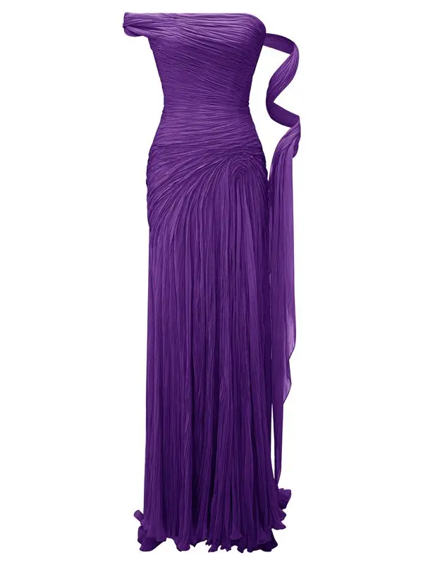 MARMAR HALIM One-shoulder Pleated Chiffon Maxi Dress - Purple