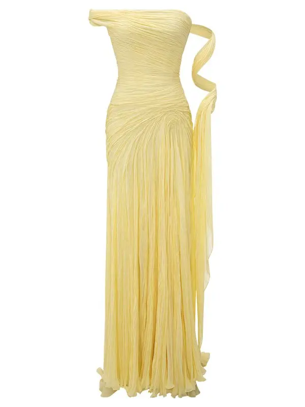 MARMAR HALIM One-shoulder Pleated Chiffon Maxi Dress - Yellow