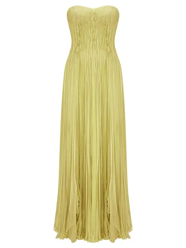 MARMAR HALIM Shirred Chiffon Strapless Maxi Dress - Yellow
