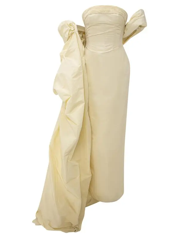 MARMAR HALIM Strapless Taffeta Maxi Dress With Cape Effect - Yellow