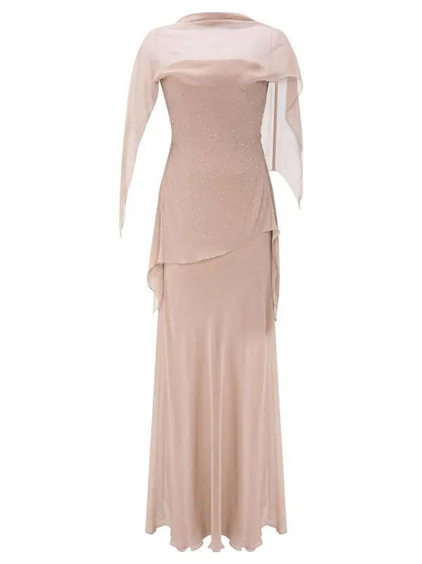 MARMAR HALIM Embroidered Silk Chiffon Off-the-shoulder Maxi Dress - Nude