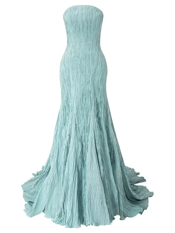 MARMAR HALIM Strapless Pleated Taffeta Mermaid Gown - Light Blue