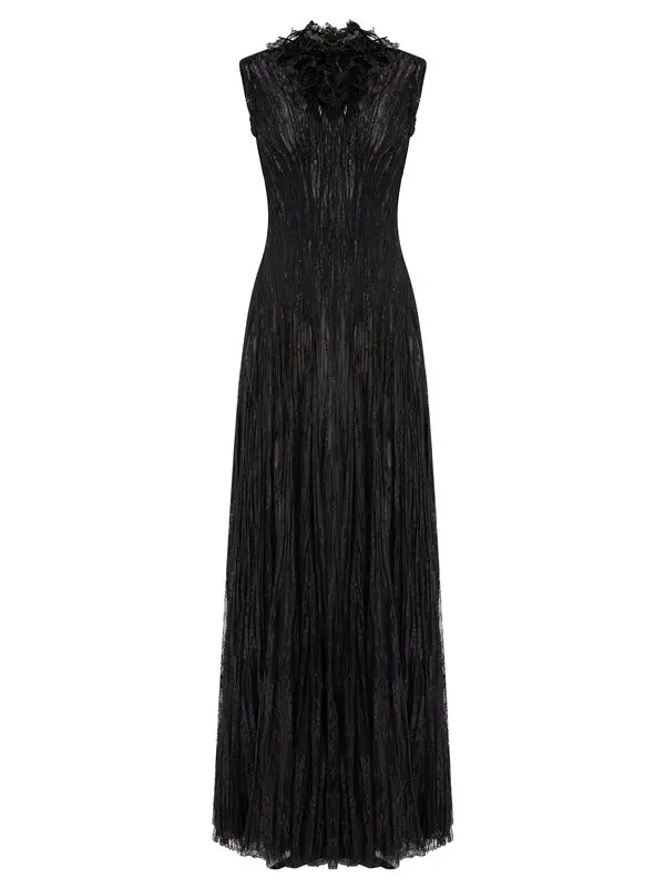 MARMAR HALIM High-neck Embroidered Lace Maxi Dress - Black