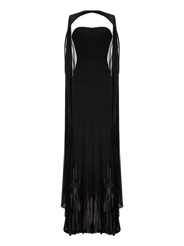 MARMAR HALIM Pleated Chiffon Cape - Black