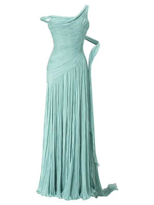 MARMAR HALIM Asymmetrical Chiffon Maxi Dress - Light Blue