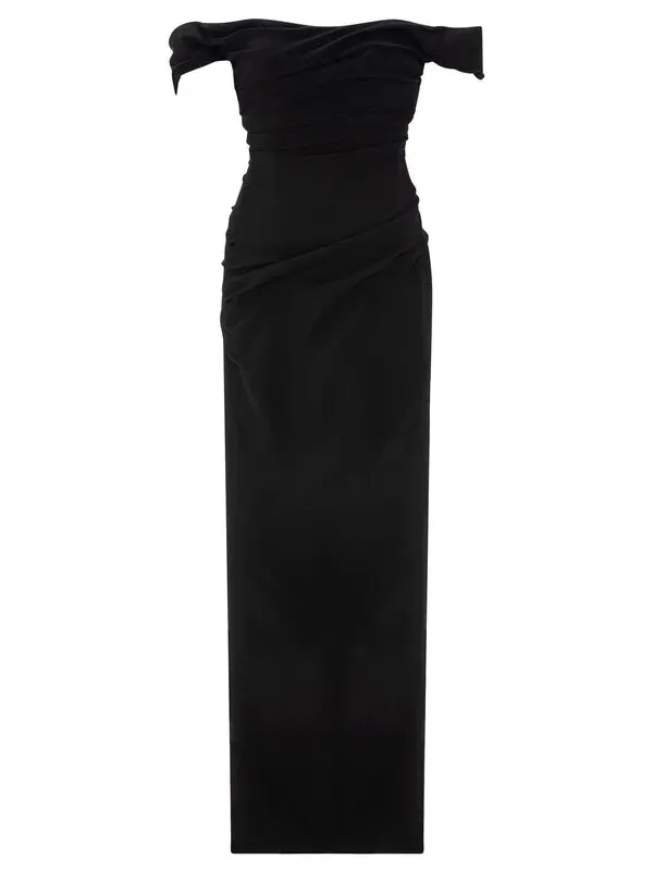 MARMAR HALIM Off-the-shoulder Draped Crepe Maxi Dress - Black
