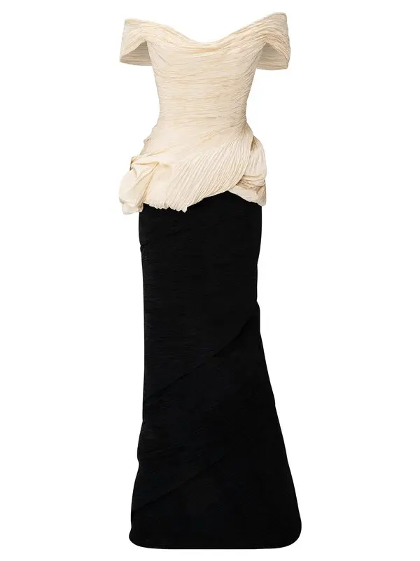 MARMAR HALIM Off-the-shoulder Pleated Taffeta Mermaid Gown - Black/white