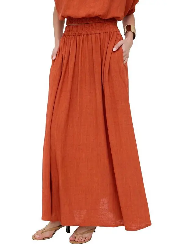 RAFFYA Maxi Skirt With Elasticated Waist - Orange