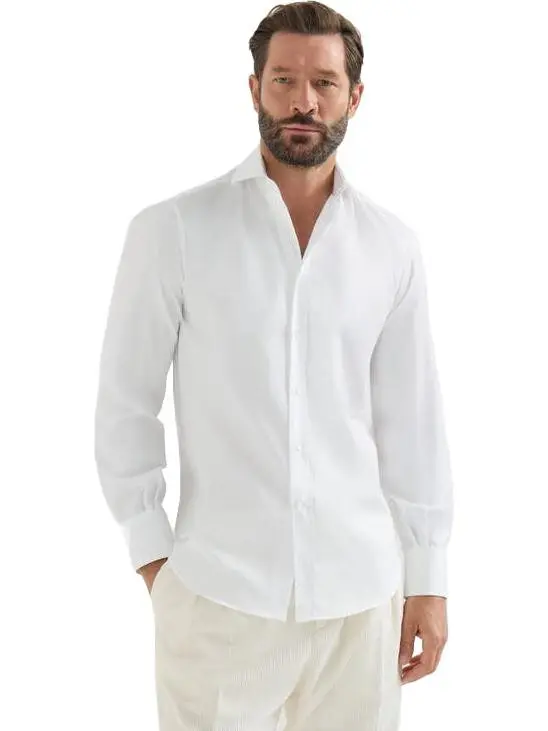 Brunello Cucinelli Twill Shirt With Spread Collar - White