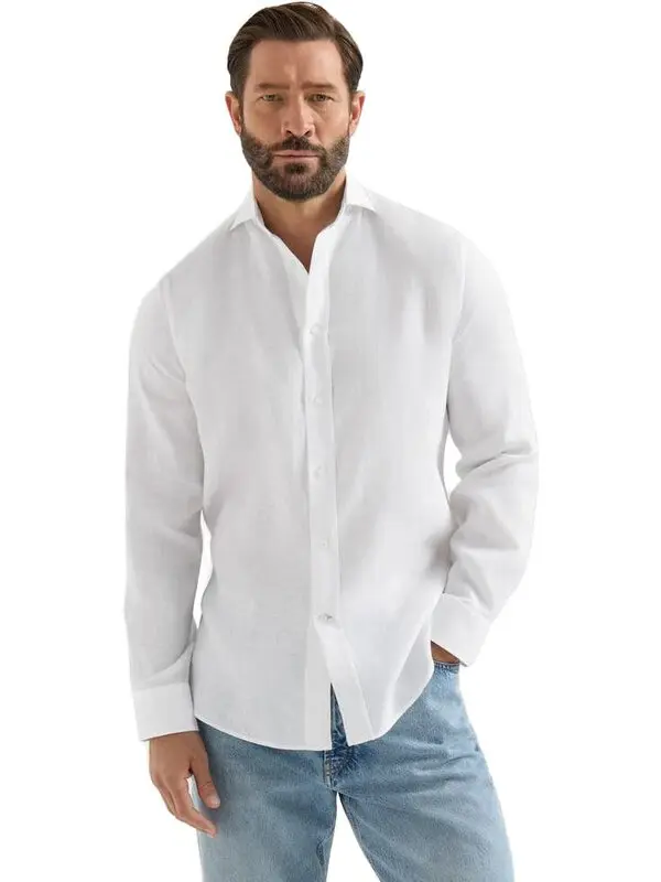 Brunello Cucinelli Linen Shirt With Spread Collar - White