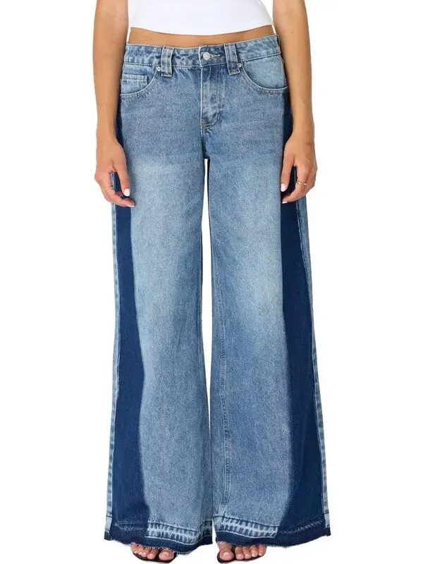 FADE OUT LOUD Maya Two-tone Ultra Wide-leg Jeans - Indigo