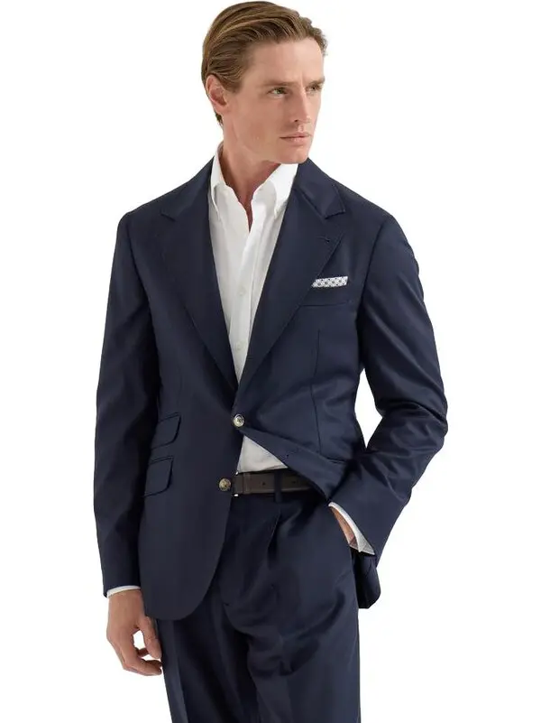 Brunello Cucinelli Virgin Wool Flannel Deconstructed Cavallo Blazer - Blue