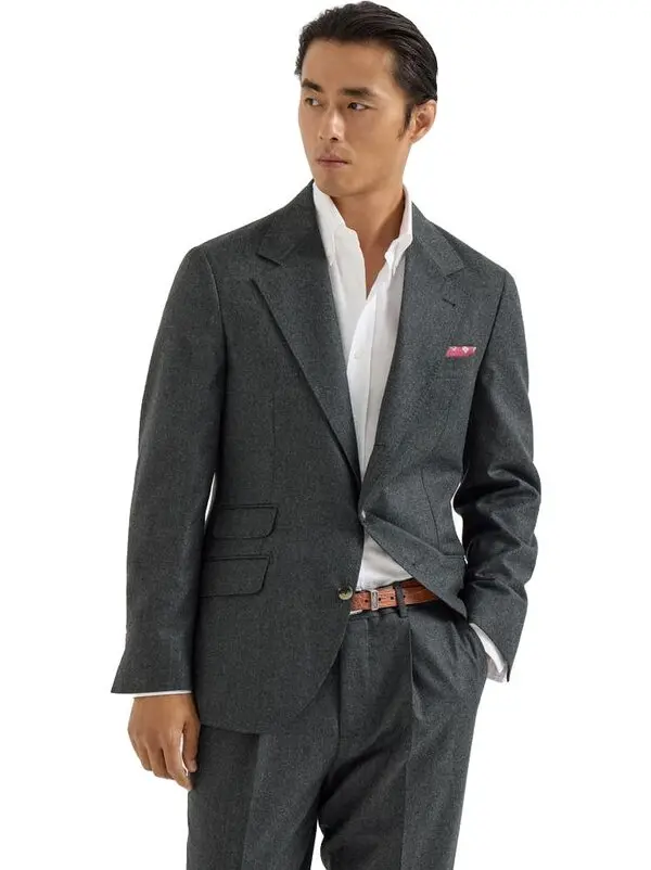 Brunello Cucinelli Virgin Wool Flannel Deconstructed Cavallo Blazer - Dark Grey