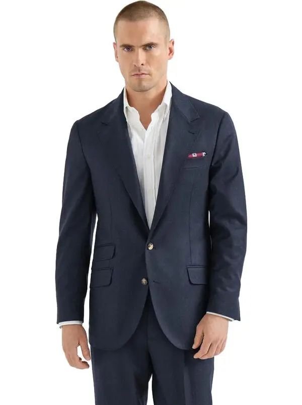Brunello Cucinelli Virgin Wool Flannel Deconstructed Cavallo Blazer - Marine