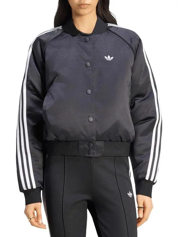 ADIDAS ORIGINALS Sst Satin Bomber Jacket With Three Stripes - Black/whit