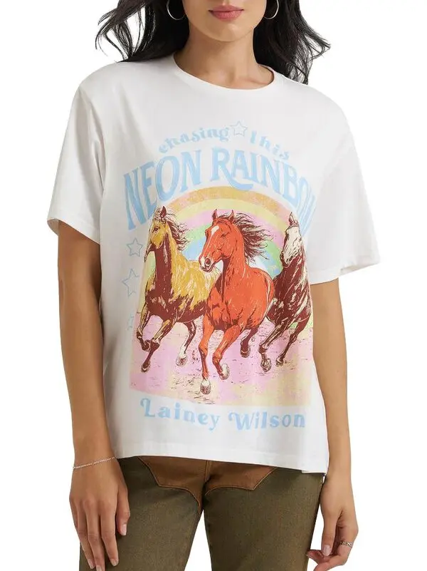 Wrangler X Lainey Wilson Chasing This Neon Rainbow Graphic Tee - White