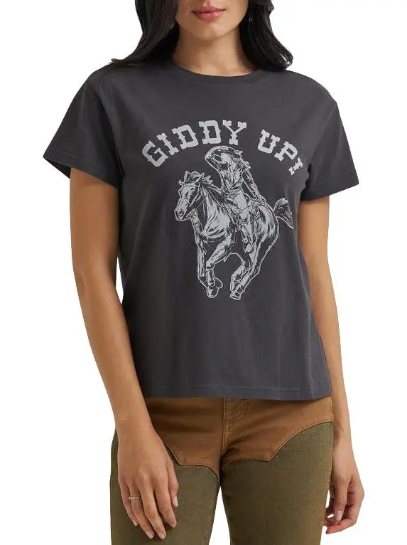 Wrangler Giddy Up" Graphic T-shirt - Black