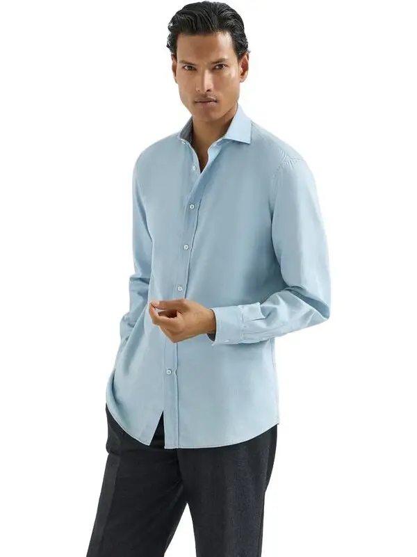 Brunello Cucinelli Lightweight Denim Shirt With Spread Collar - Light Denim