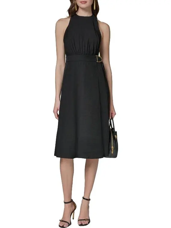 DONNA KARAN WEEKEND Racerback Faux Wrap Dress With Hardware Detail - Black