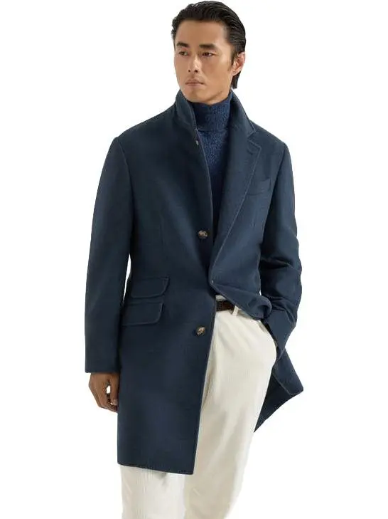 Brunello Cucinelli Lightweight Water-resistant Cashmere Coat With Double Vents - Avio Blue