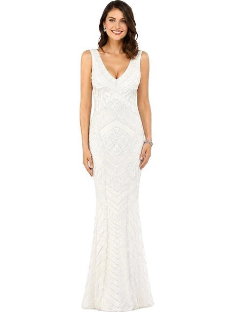 LARA NEW YORK Beaded Faux-wrap V-neck Bridal Gown - White