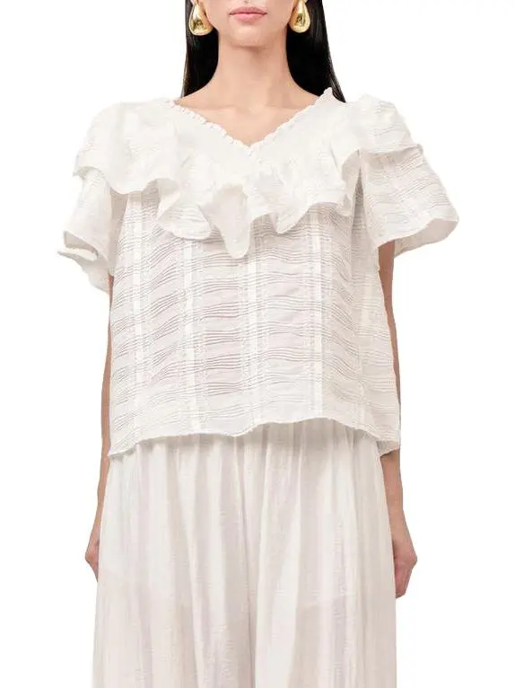 MAUDE CLUB Aurora Ruffle Off-the-shoulder Top - White