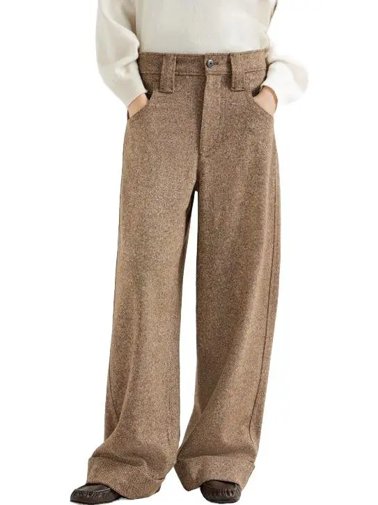 Brunello Cucinelli Virgin Wool Donegal Baggy Five-pocket Trousers With Monili - Cappuccino