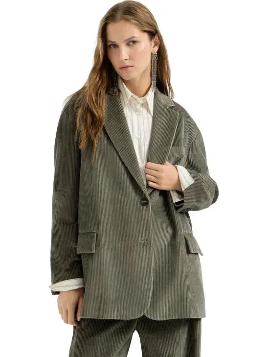 Brunello Cucinelli Cotton Corduroy Blazer With Monili - Origano