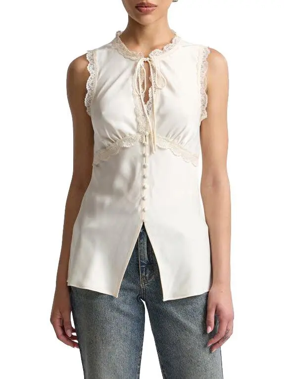 Avec Les Filles Lace Trim Keyhole Shell - Ivory