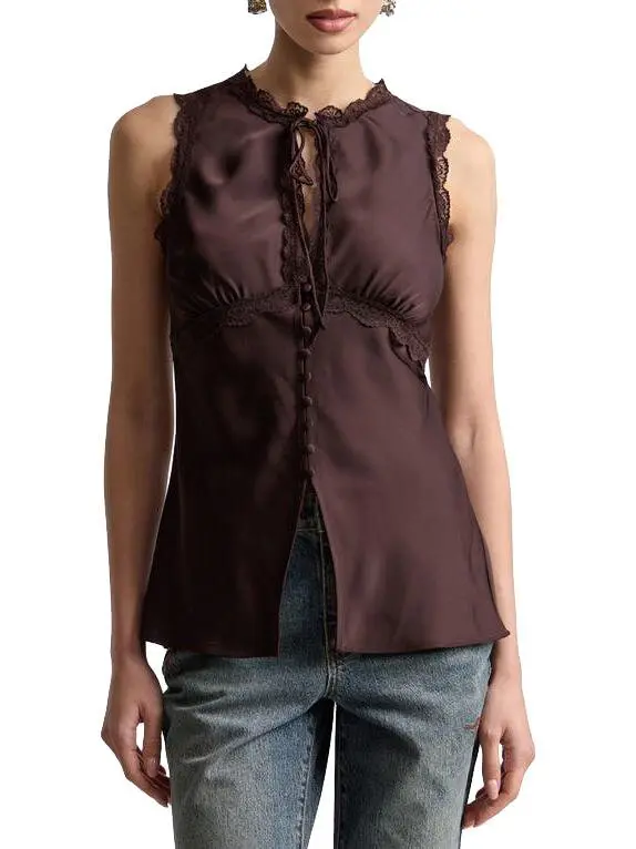 Avec Les Filles Lace Trim Keyhole Shell - Russet