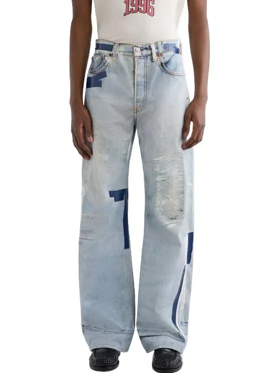 Acne Studios Trompe L'oeil Tape Loose Fit Wide Leg Jeans - Light Blue