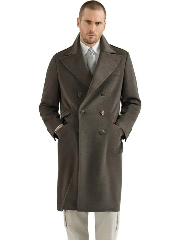 Brunello Cucinelli Lightweight Virgin Wool Cloth One-and-a Half Breasted Coat With Peak Lapels - Mud
