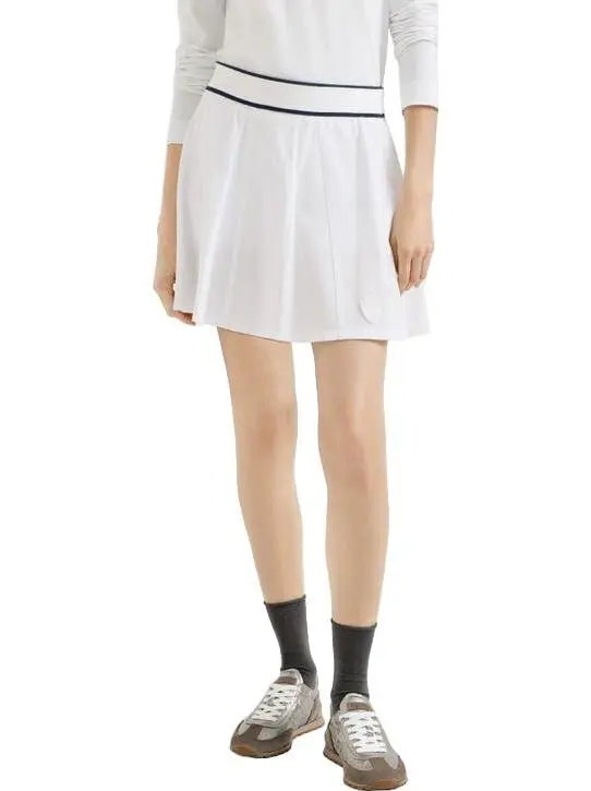 Brunello Cucinelli Stretch Cotton Piqué Mini Skirt With Logo Detail - White